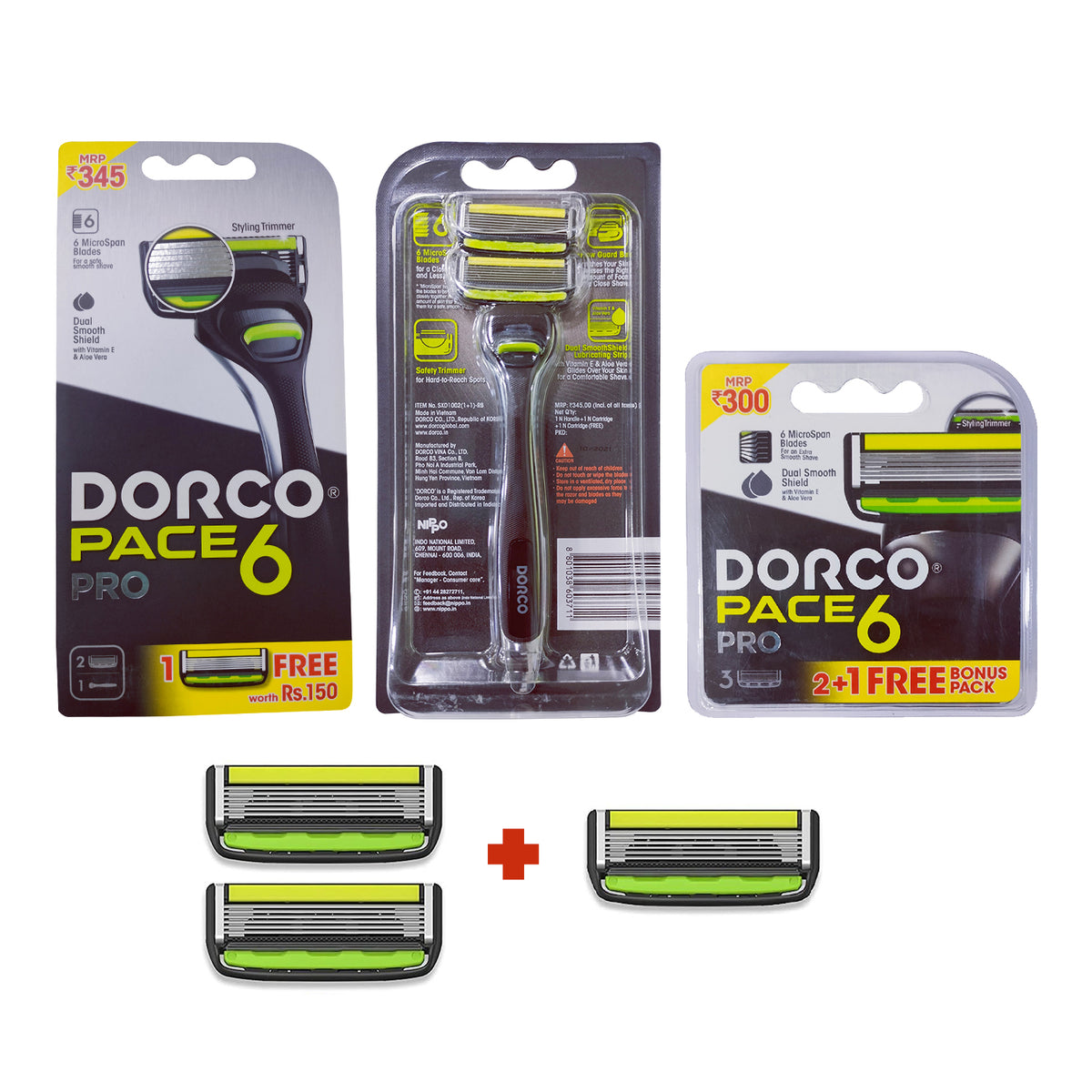 Dorco PACE 6 PRO 1 Handle With (5 Cartridge) In Blister Pack – dorcoIndia